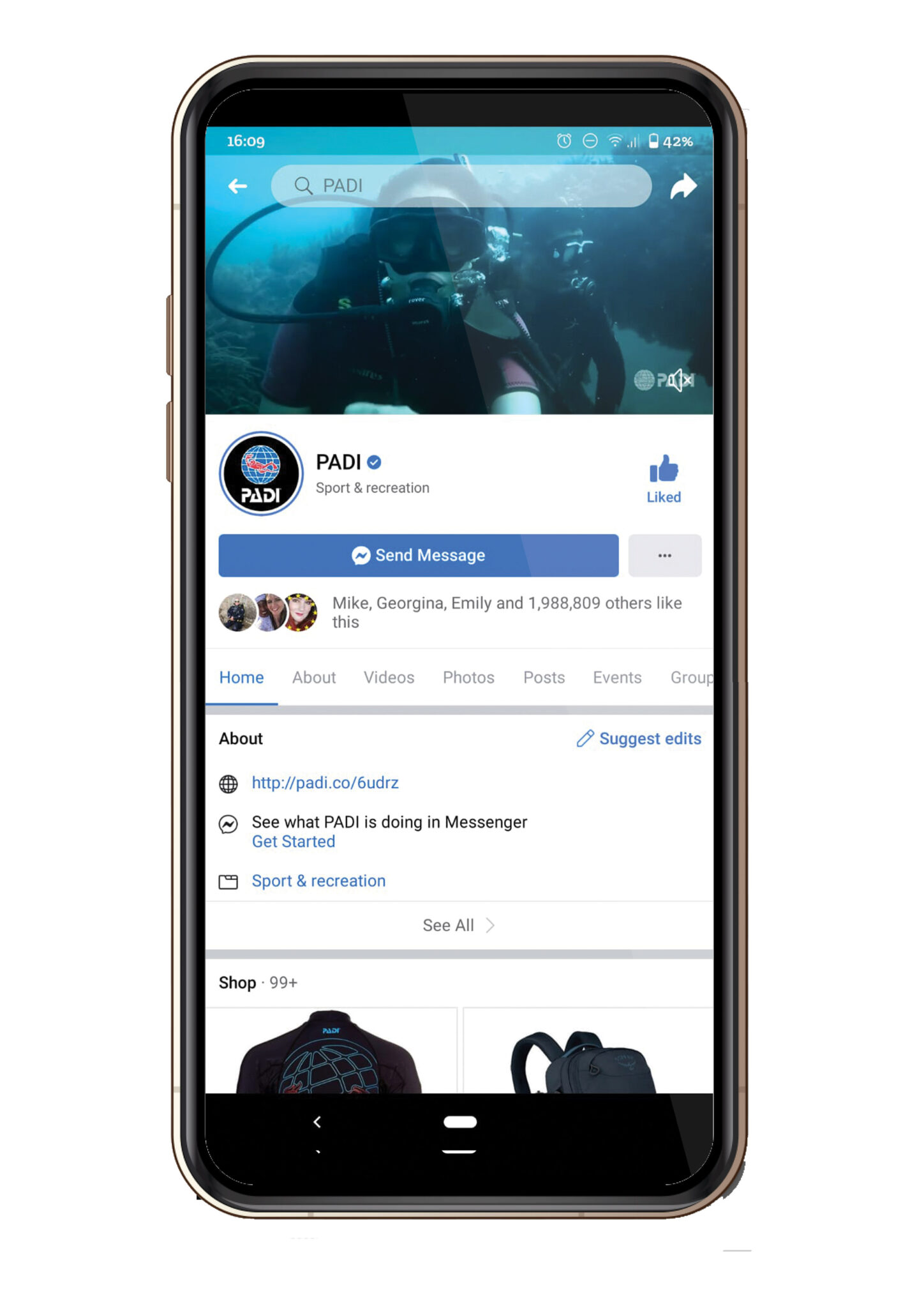 FB on phone - PADI Pros