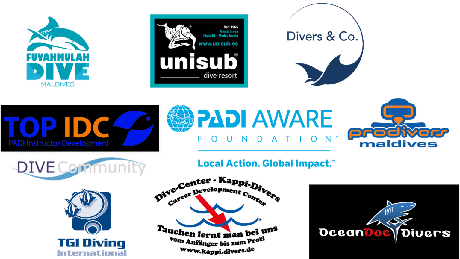 Stand partner logos - Salon de la Plongée 2023 - PADI Pros