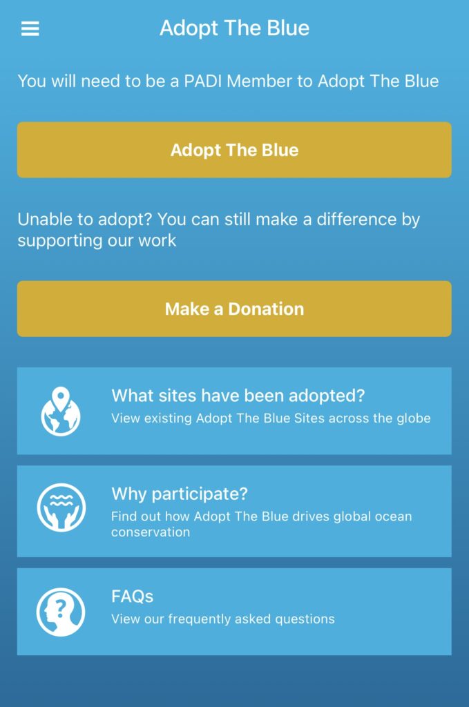 Adopt-the-Blue-App-Screen - PADI Pros