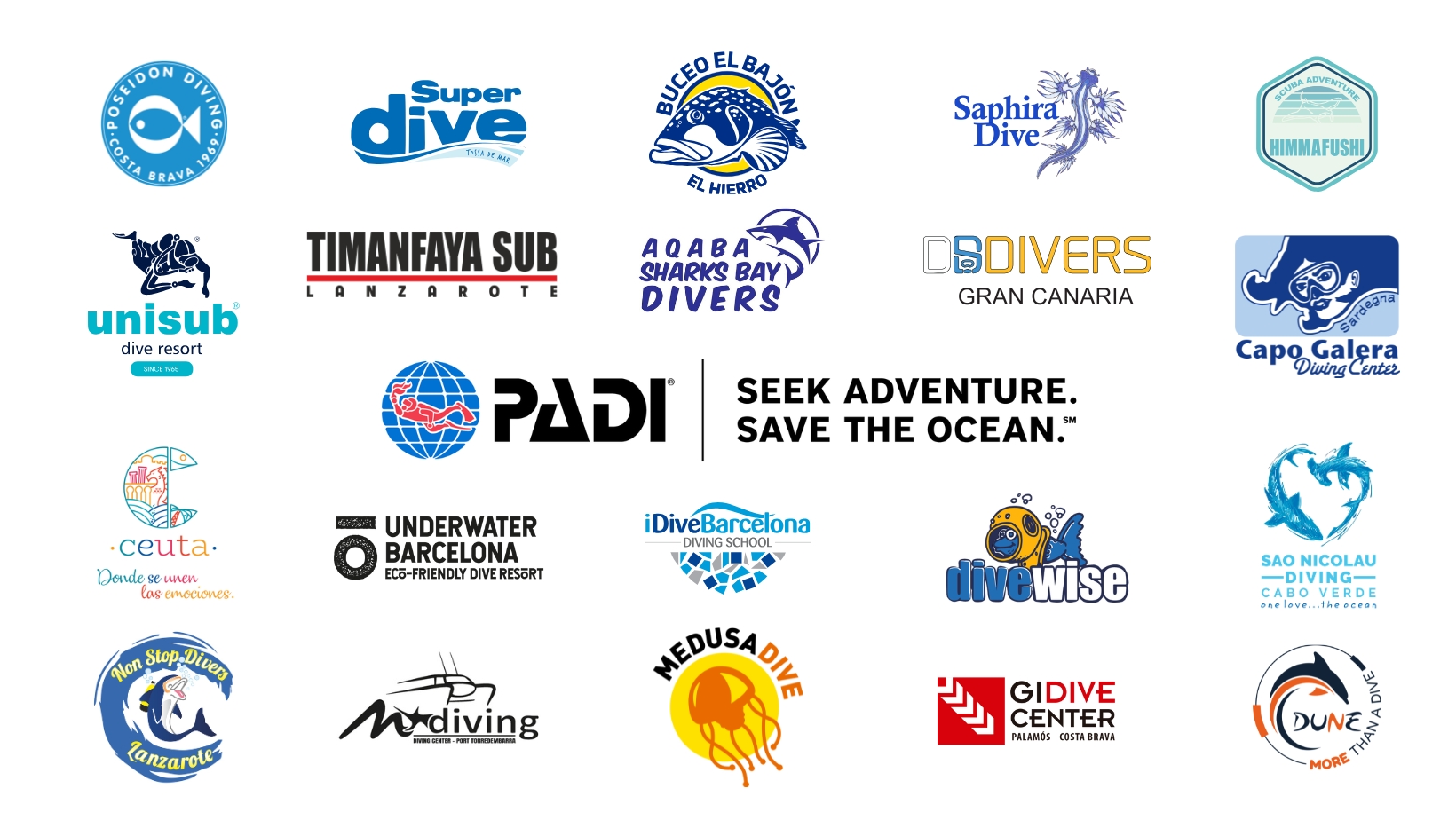 Mediterranean Diving Show 2025 PADI Village logos - PADI Pros